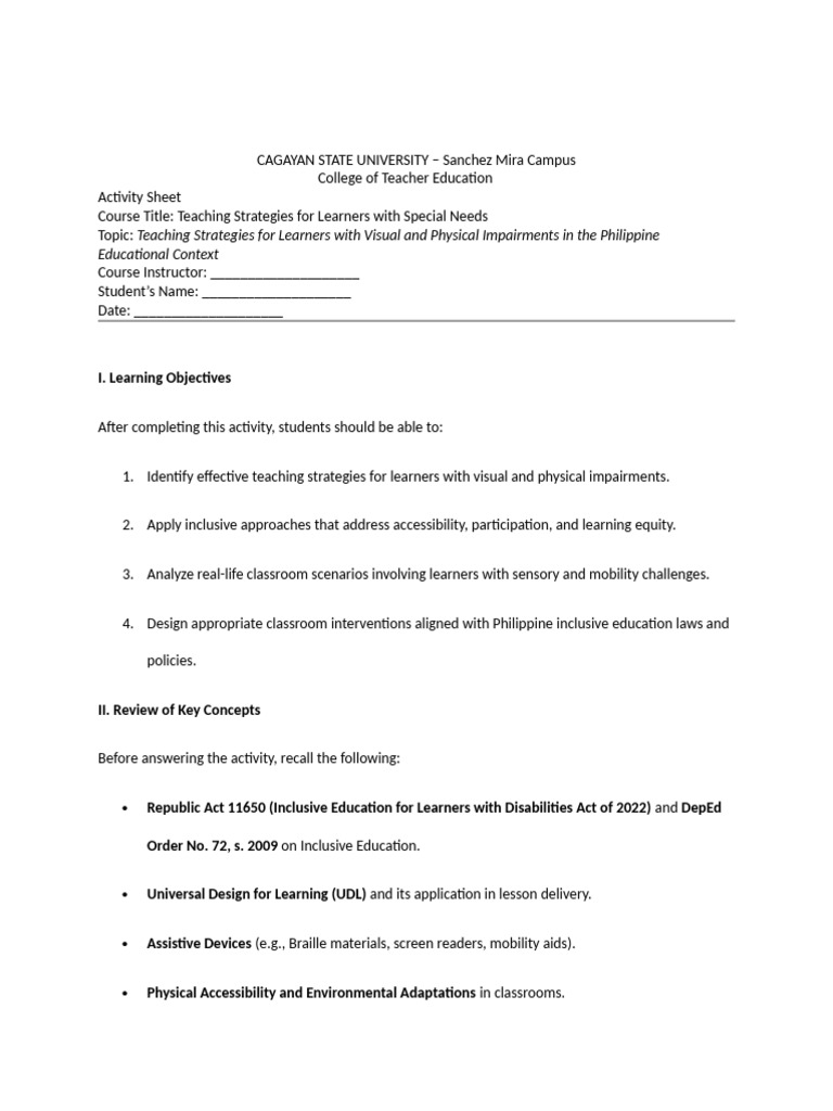 Acitivity Sheet Fsied 10-27-25 Bse Filipino | PDF | Inclusion ...