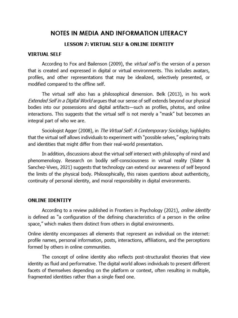 Understanding the Virtual Self in Digital Spaces | PDF | Self ...