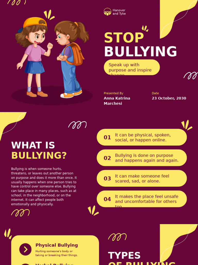 Purple and Yellow Illustrative Stop Bullying Presentation | PDF ...