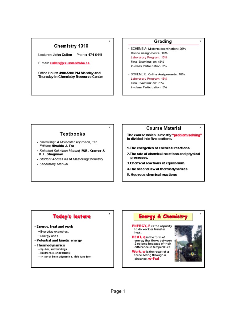 Chemistry 1310 Grading: Textbooks | PDF | Calorie | Heat