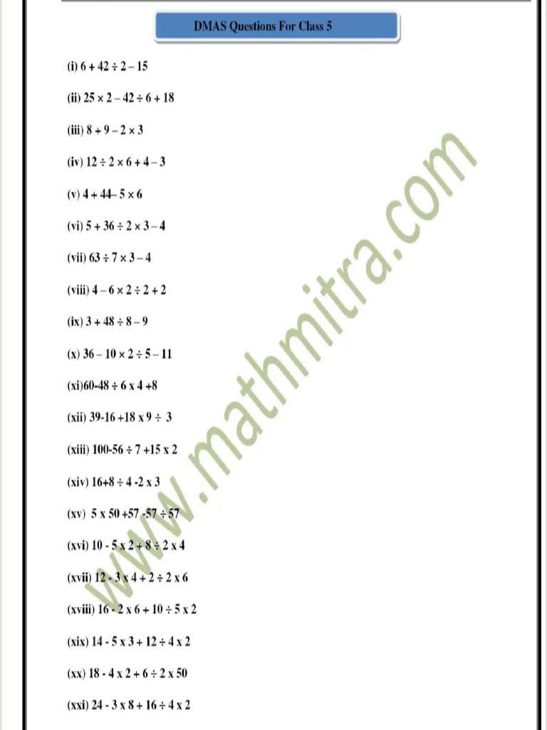 DMAS Questions for Class 5 | PDF