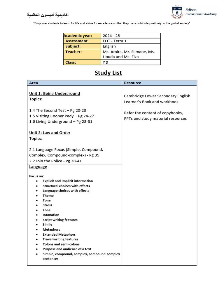 Year 9 English Assessment Guide 2024-25 | PDF | Reading Comprehension ...