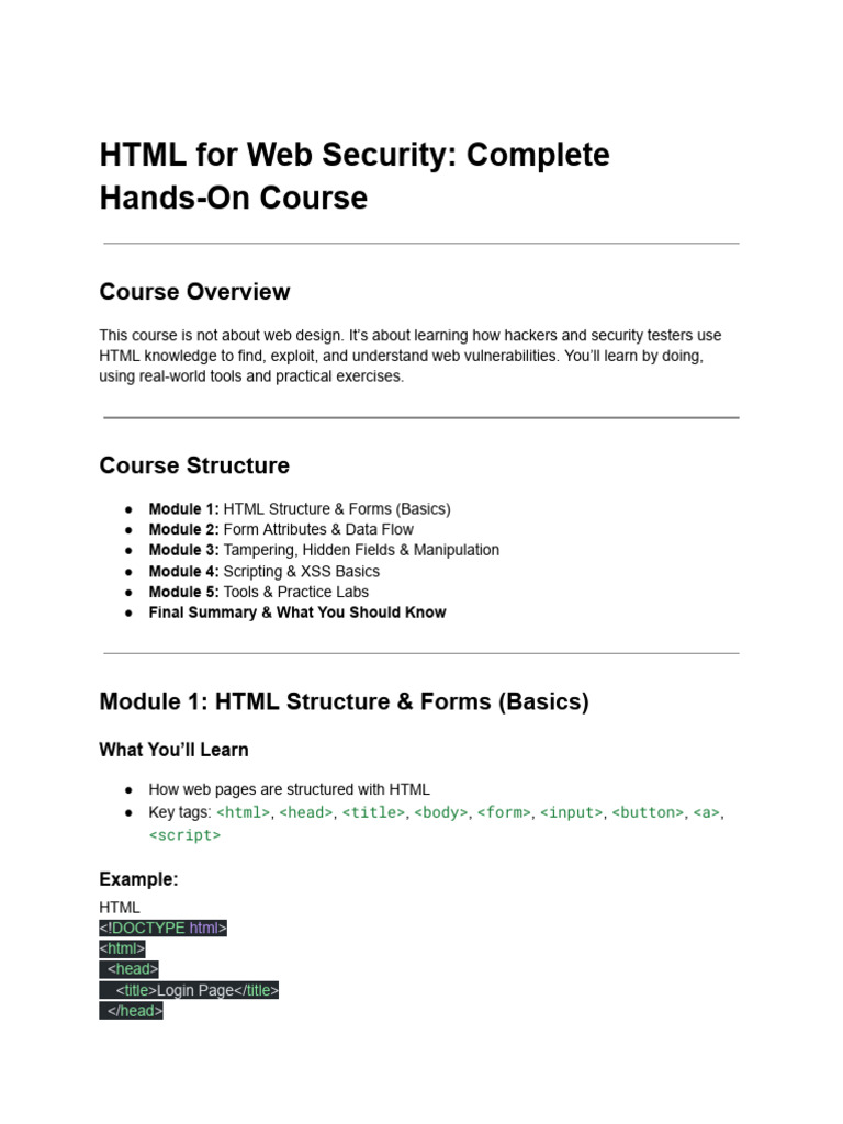 HTML For Web Security - Complete Hands-On Course | PDF | Html | World ...