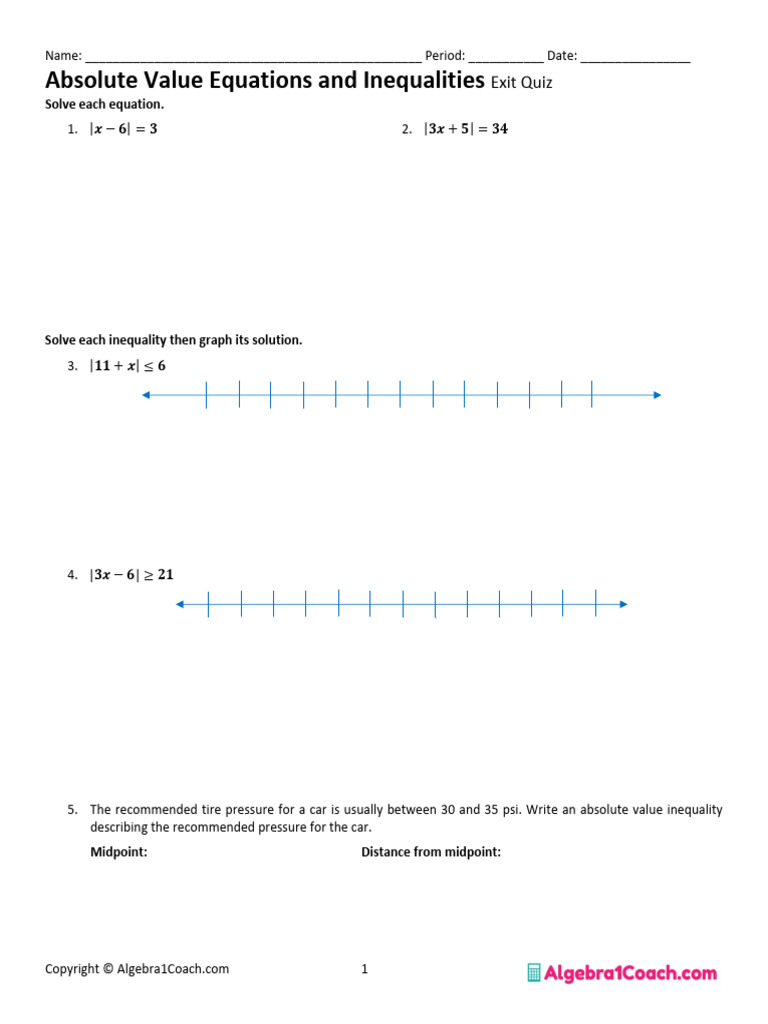 Absolute Value Quiz and Solutions | PDF