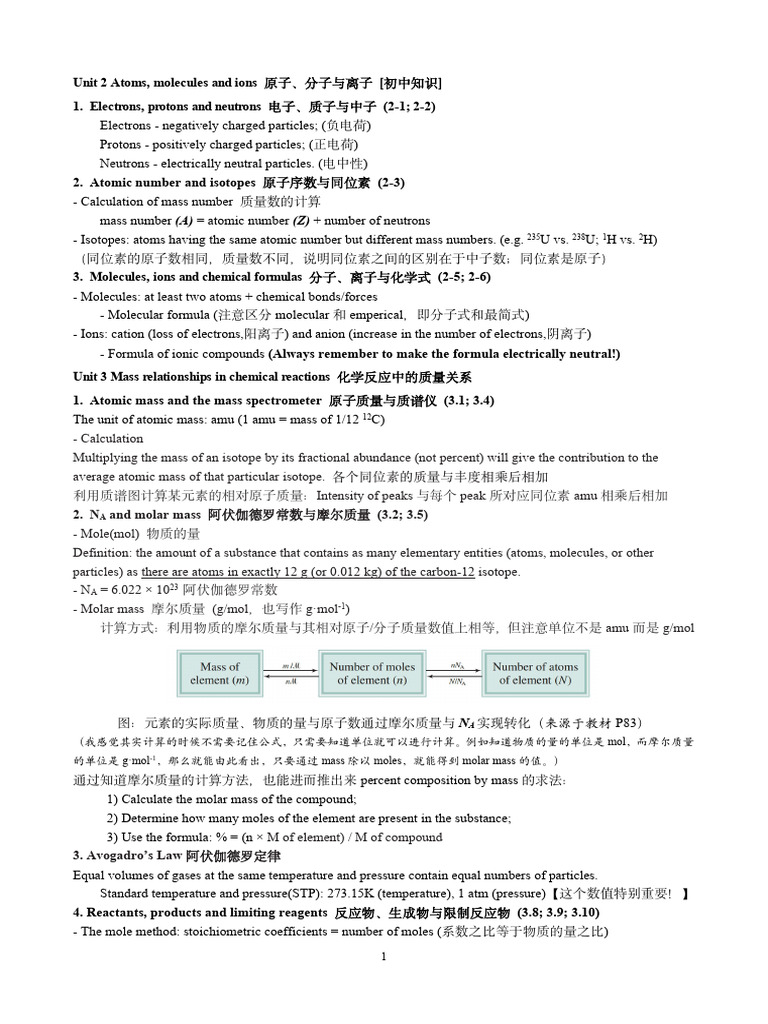 Chemistry U2-3 Notes (In Chinese) PDF | PDF