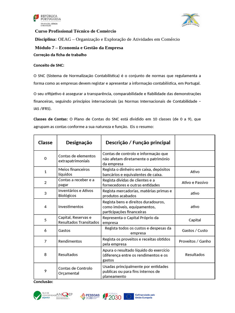 Classes do SNC na Contabilidade Portuguesa | PDF | Contabilidade ...