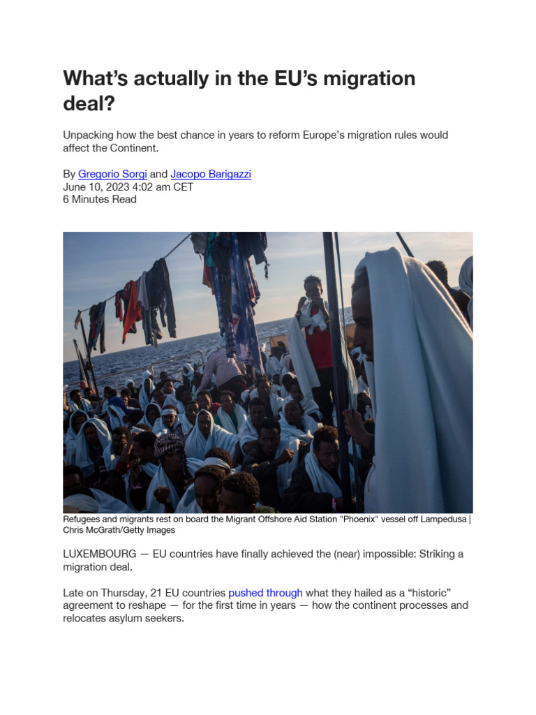 Whats Actually in The EUs Migration Deal | PDF | Human Migration ...