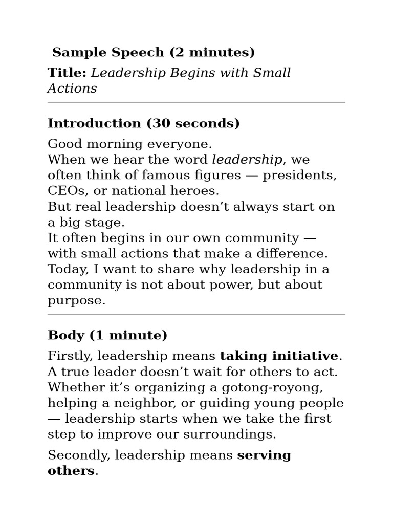Sample Leadership Speech | PDF