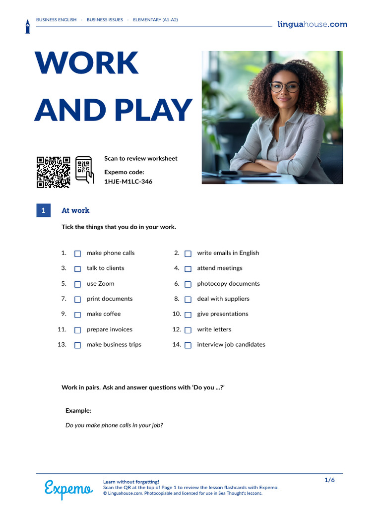 Work and Play British English Teacher A1 A2 | PDF | Adverb | Syntax