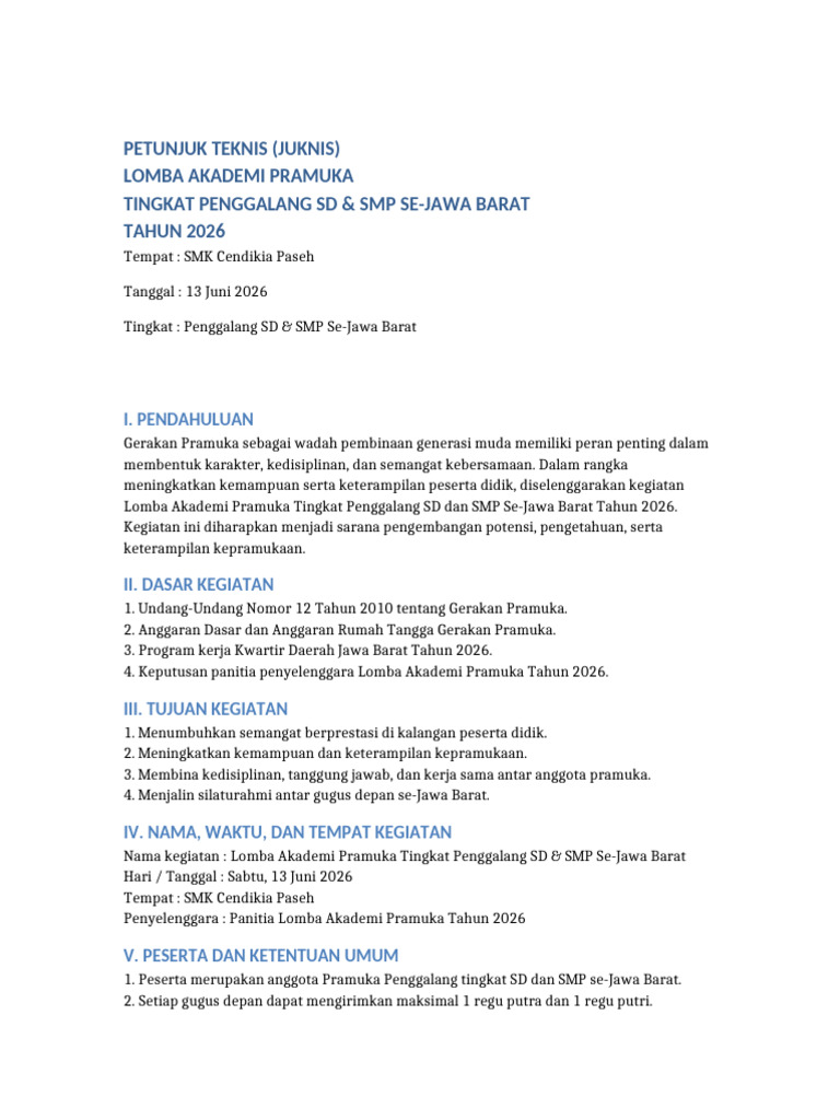 Juknis Lomba Pramuka 2026 Jawa Barat | PDF