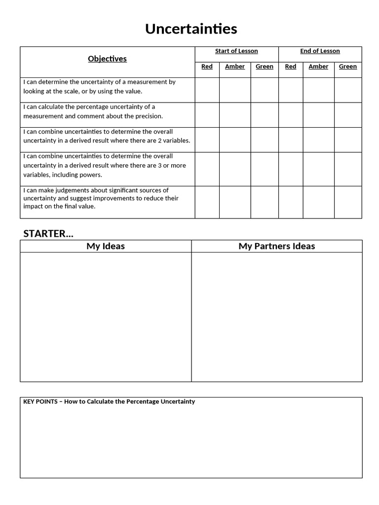 Uncertainties Work Sheet Pdf Measurement Classical Mechanics