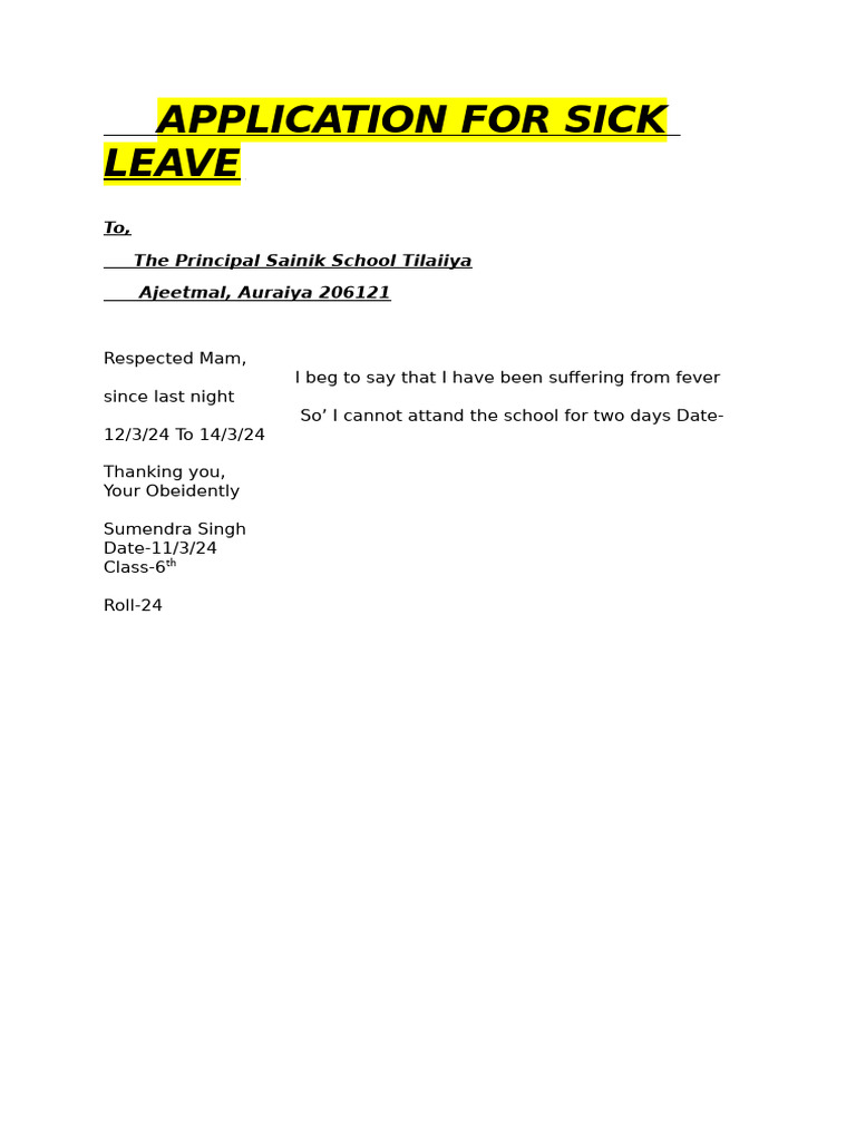 Application For Sick Leave | PDF