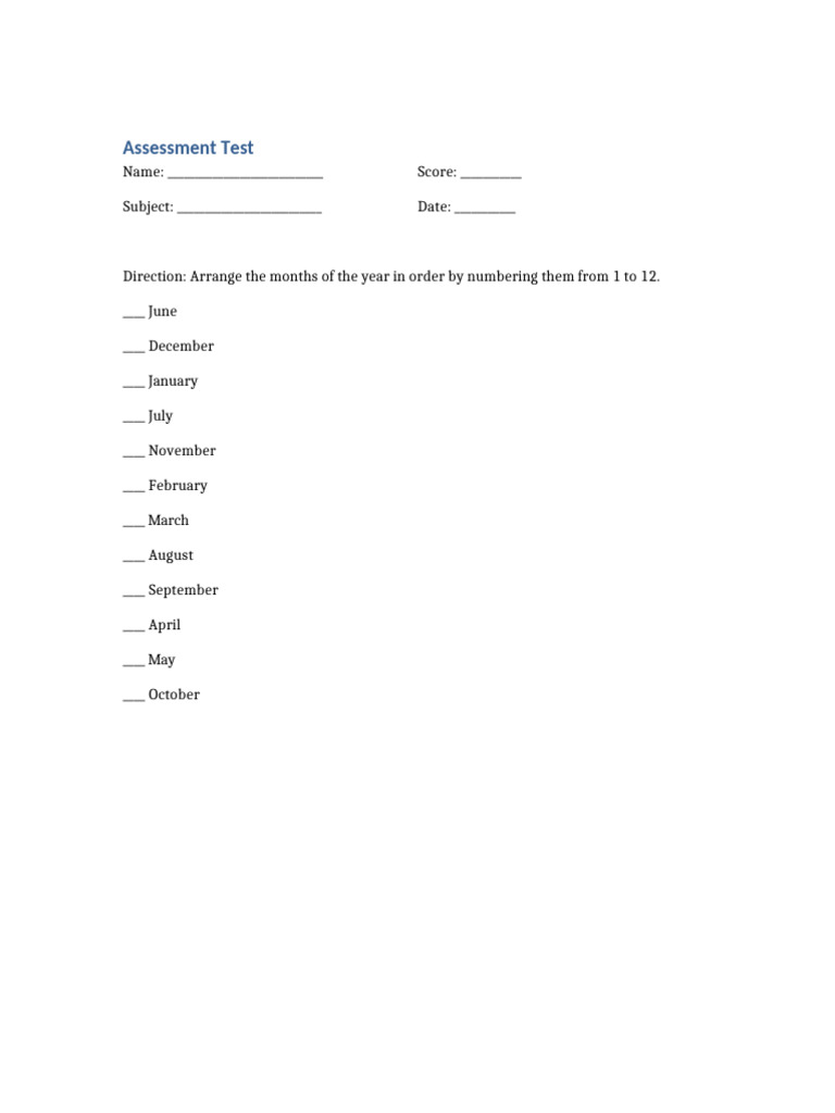 Assessment Test Months | PDF