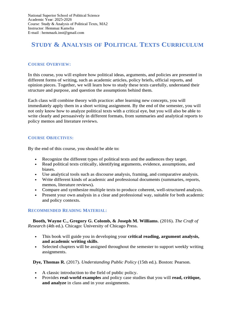 Political Texts Analysis Course 2025-2026 | PDF | Analysis | Memorandum