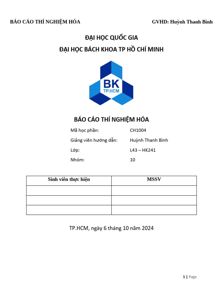 HÓA THÍ NGHIỆM L43-NHÓM 10 (1) (1) (9) | PDF