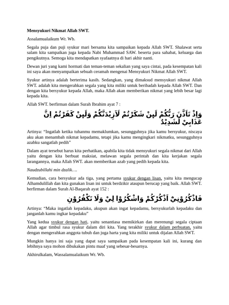 Ceramah Mensyukuri Nikmat Allah | PDF