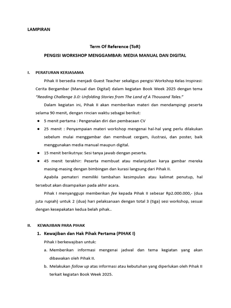 Term of Reference (ToR) Pengisi Workshop Menggambar | PDF