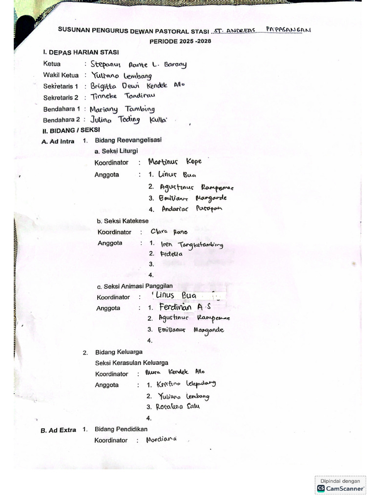 Susunan Pengurus Stasi ST Andreas Papasa | PDF
