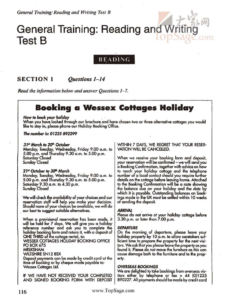 GT Reading Test B With Answers | PDF