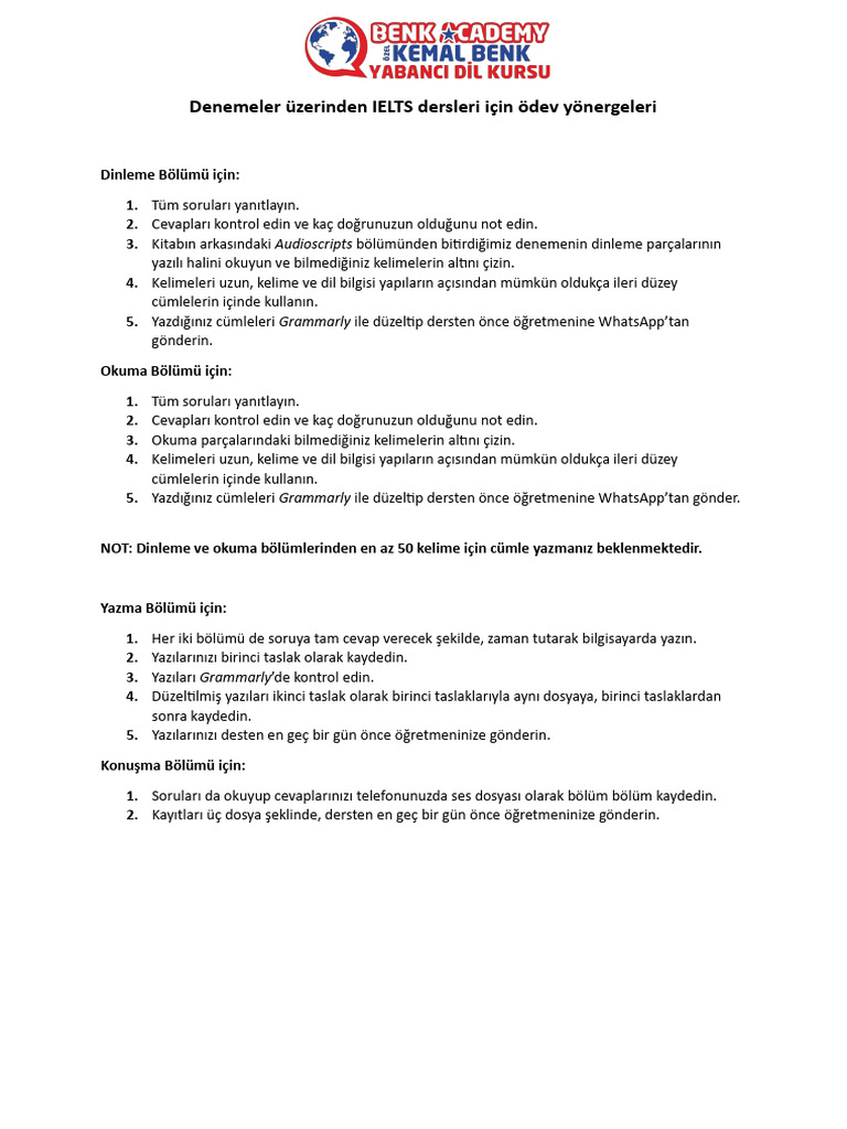 IELTS Practice Test Instructions | PDF