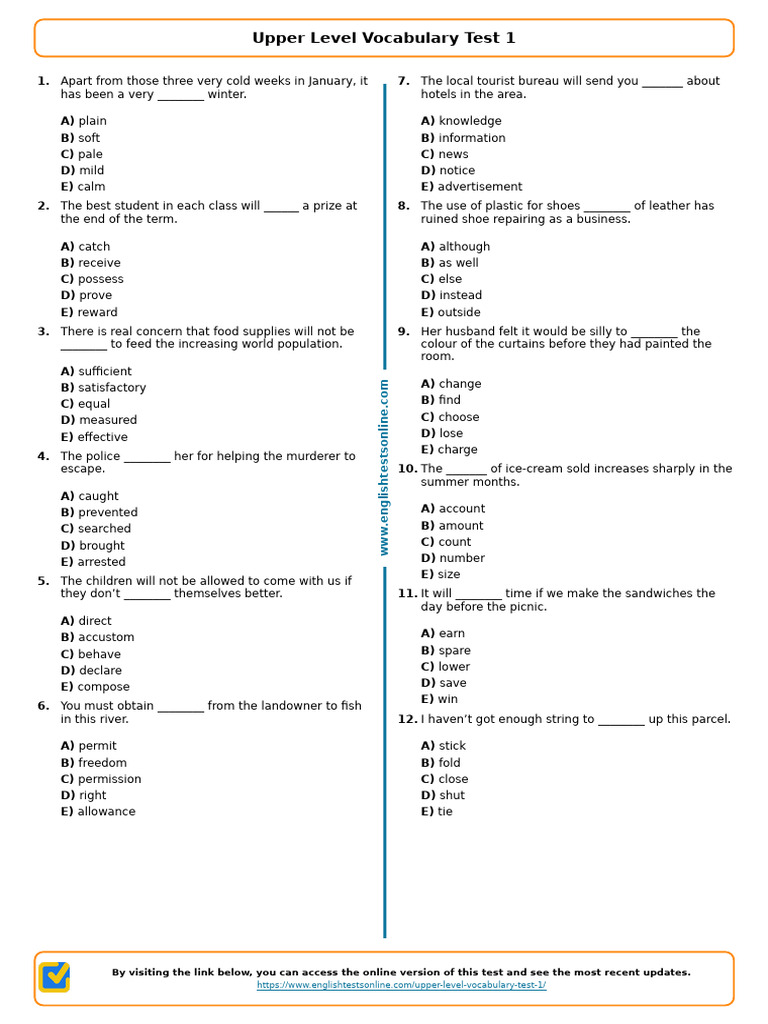 Upper Level Vocabulary Test 1 | PDF