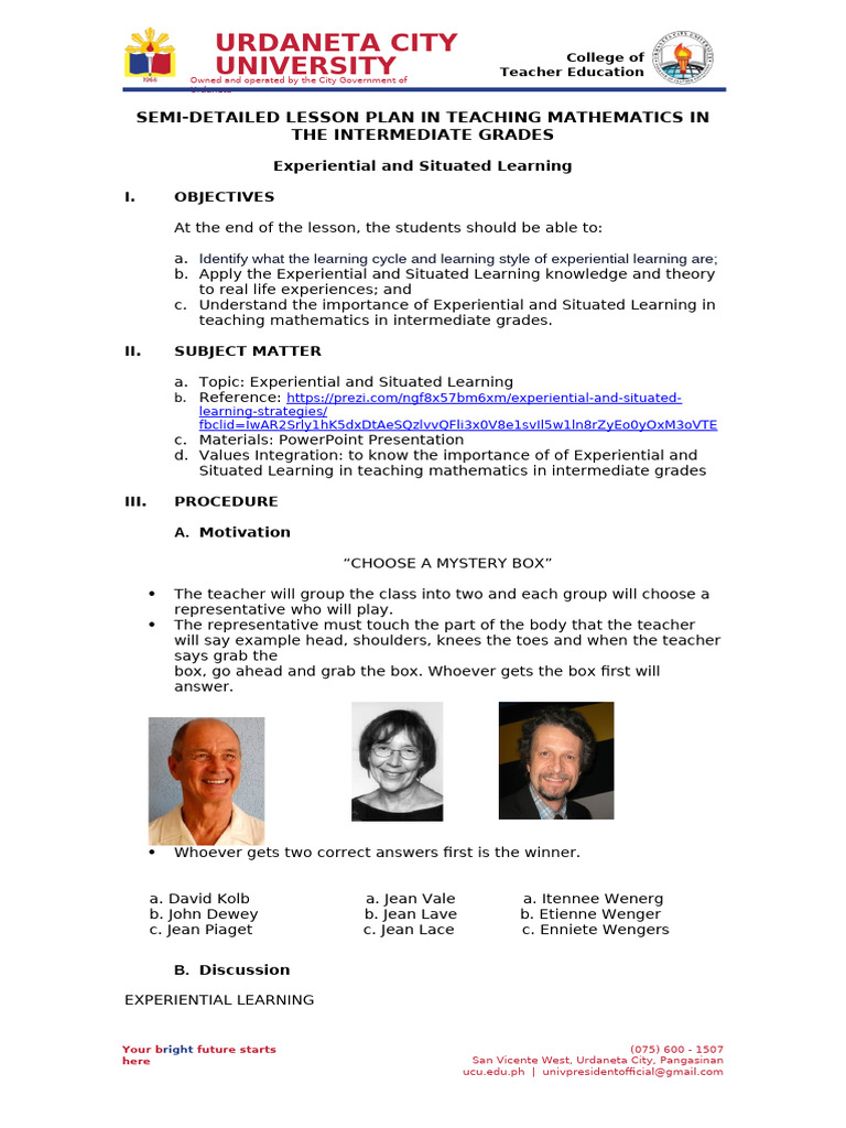 Intermediate Math Lesson Plan: Experiential Learning | PDF | Learning ...