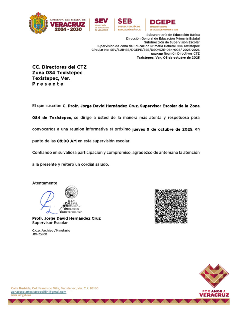 Convocatoria Reunión Directivos CTZ Texistepec | PDF