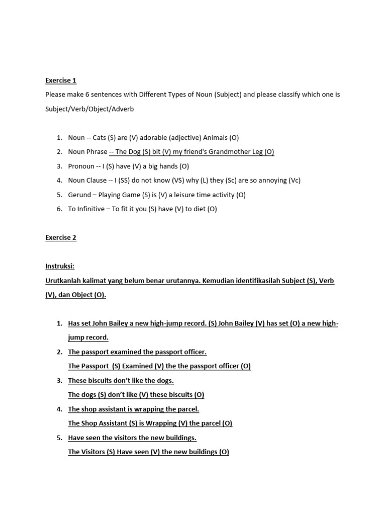 Homework Element of Sentence - Dayu Anggara | PDF | Subject (Grammar ...
