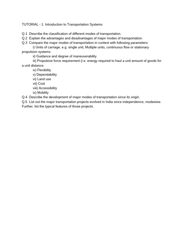 TUTORIAL - 1 - Introduction To Transportation Systems | PDF