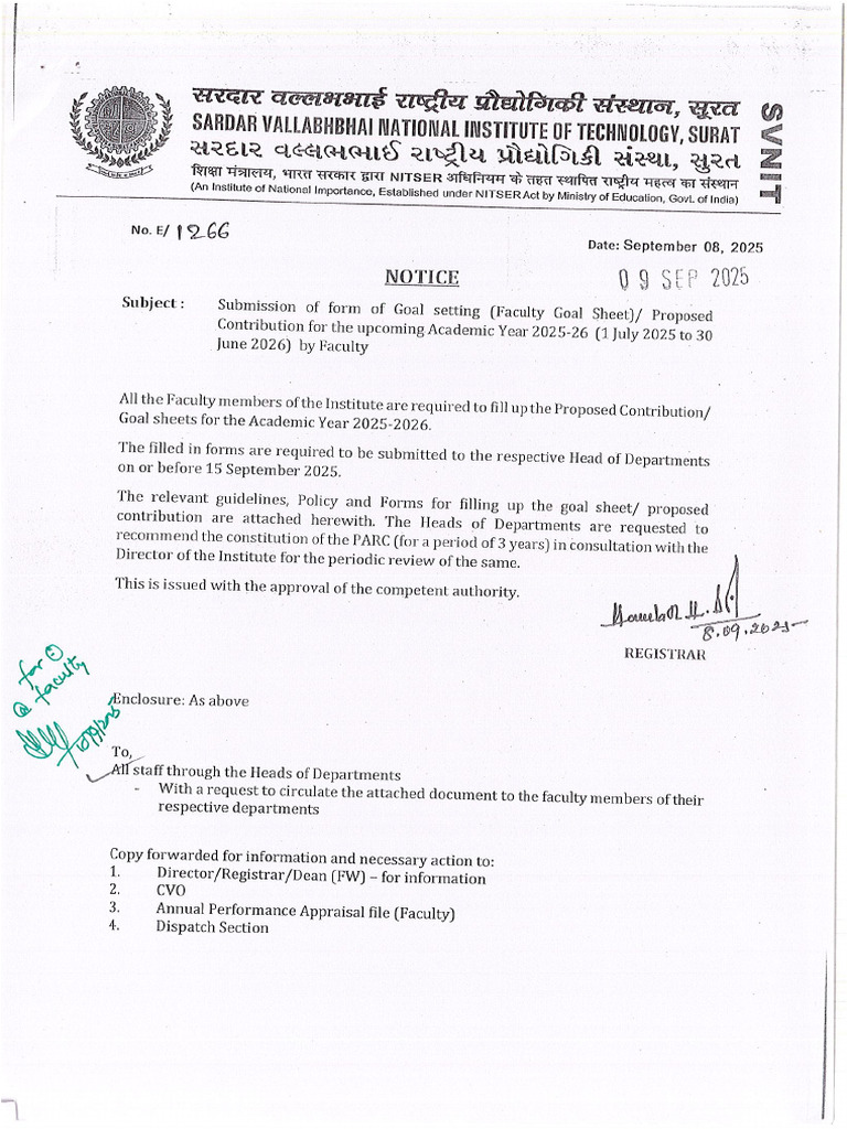 NOTICE-Submission of Form of Goal Setting (Faculty Goal Sheet) | PDF