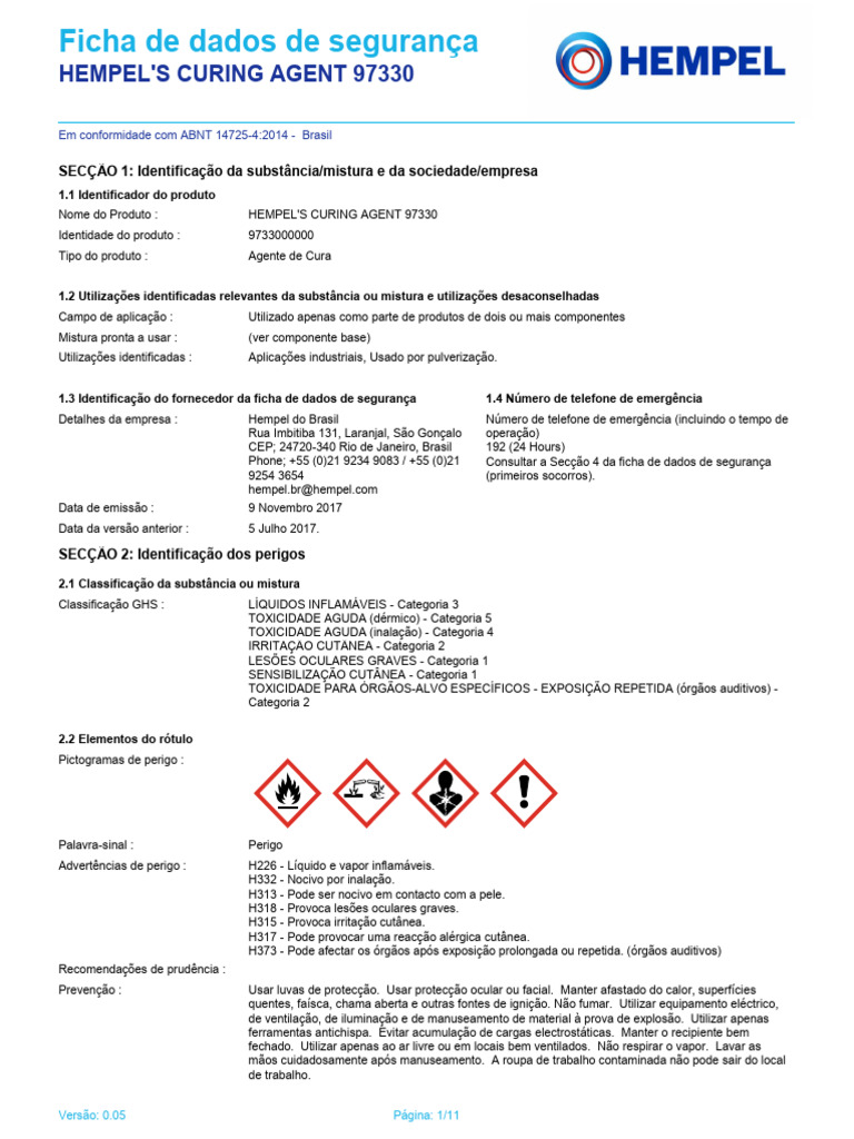 Hempel's Curing Agent 9733000000 PT-PT | PDF | Primeiros socorros ...