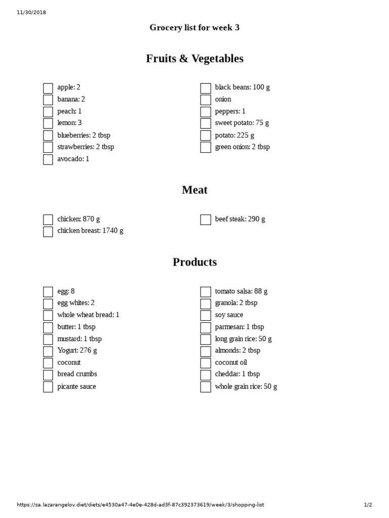 Week 3 Grocery Shopping List | PDF | Sauce | Breads