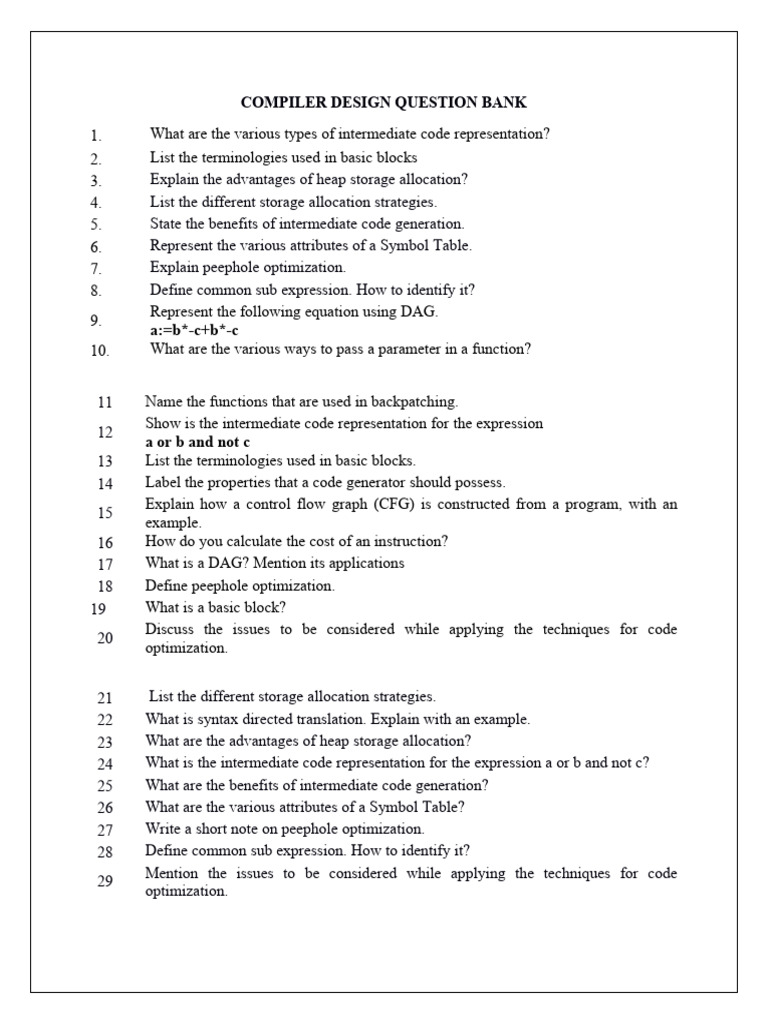 Compiler Design Question Bank | PDF | Compiler | Mathematical Optimization