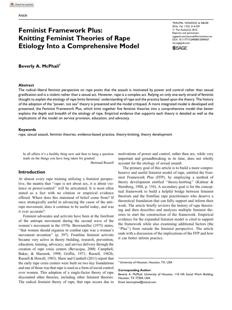 Mcphail 2015 Feminist Framework Plus Knitting Feminist Theories of Rape ...