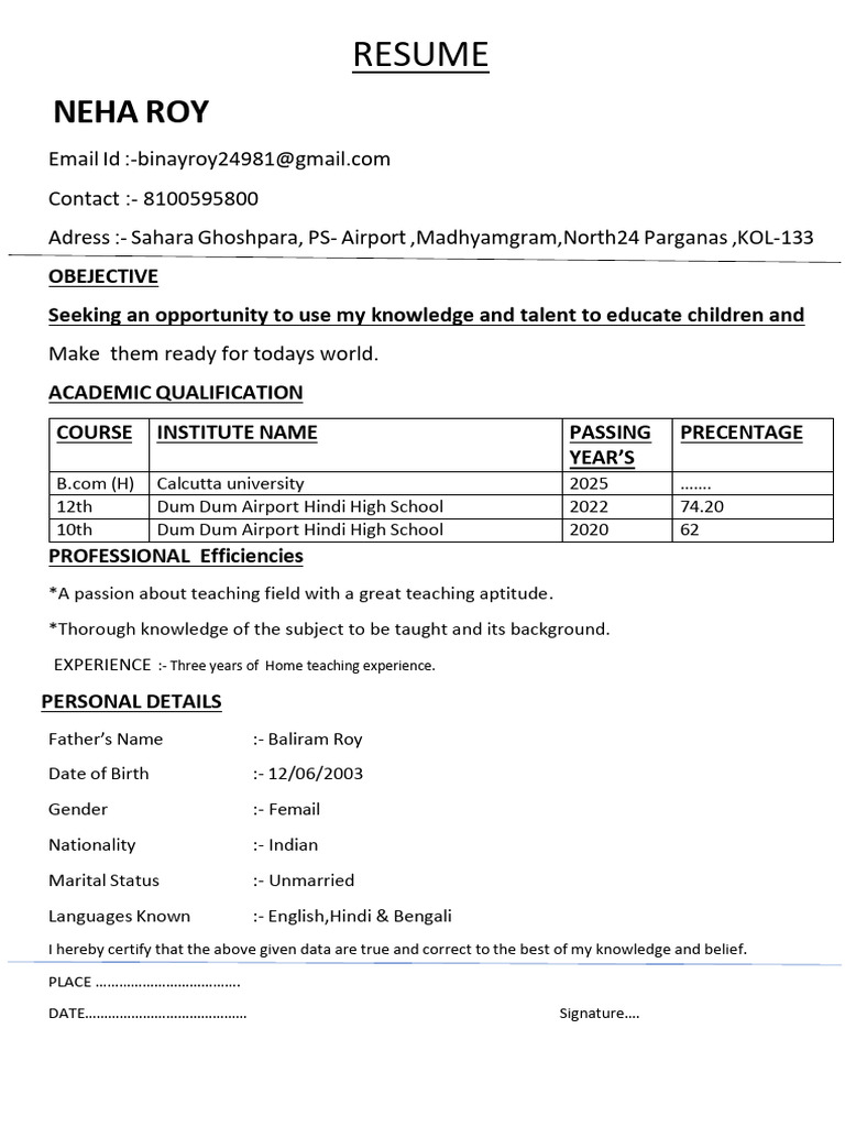 Resume: Neha Roy | PDF