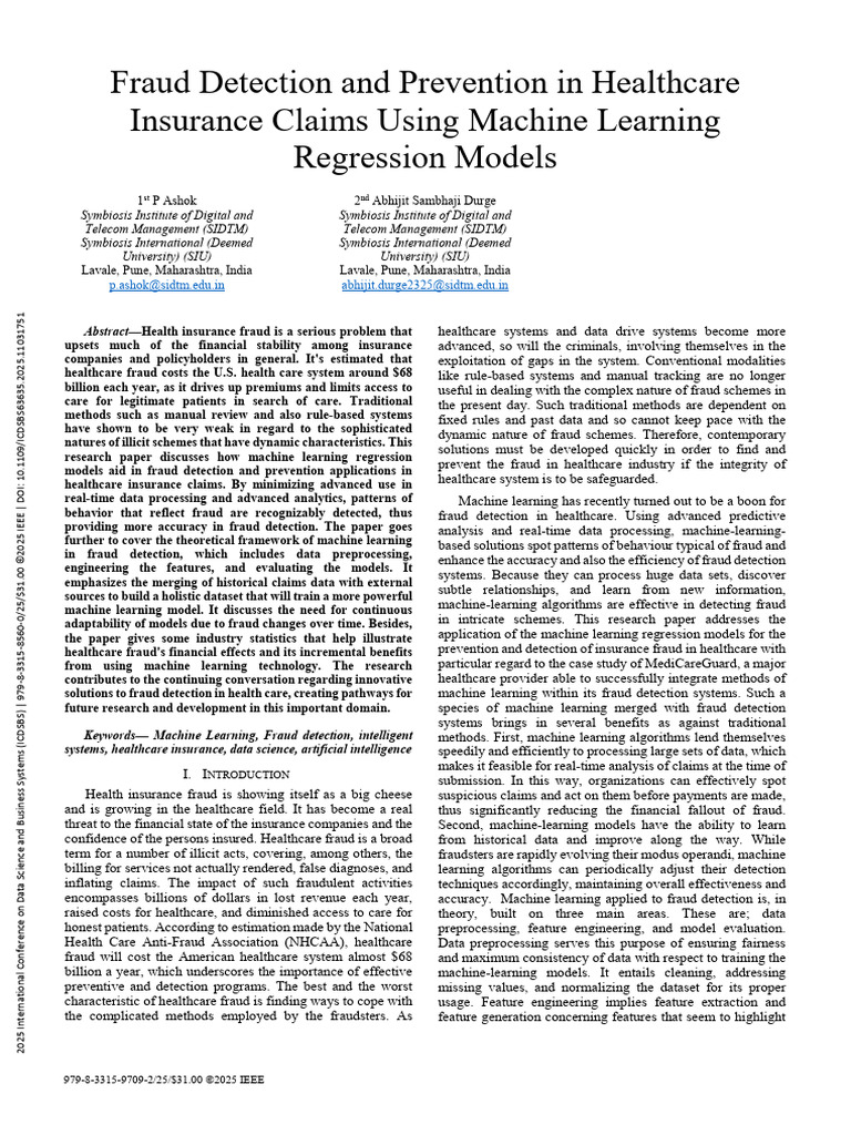 Fraud Detection and Prevention in Healthcare Insurance Claims Using ...