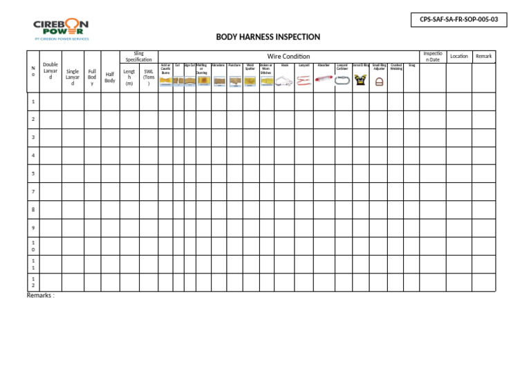 Att. Cps Saf Sa FR Sop 005 3 Body Harness Inspection | PDF