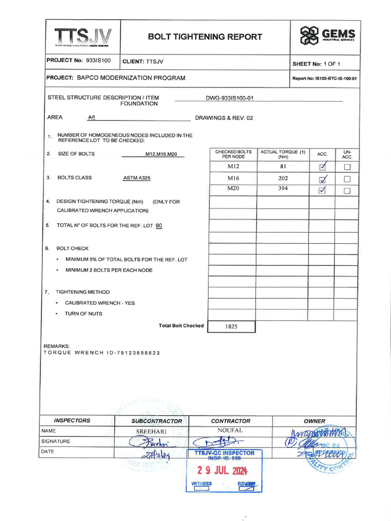 Bolt Tightening Report 933is100 | PDF