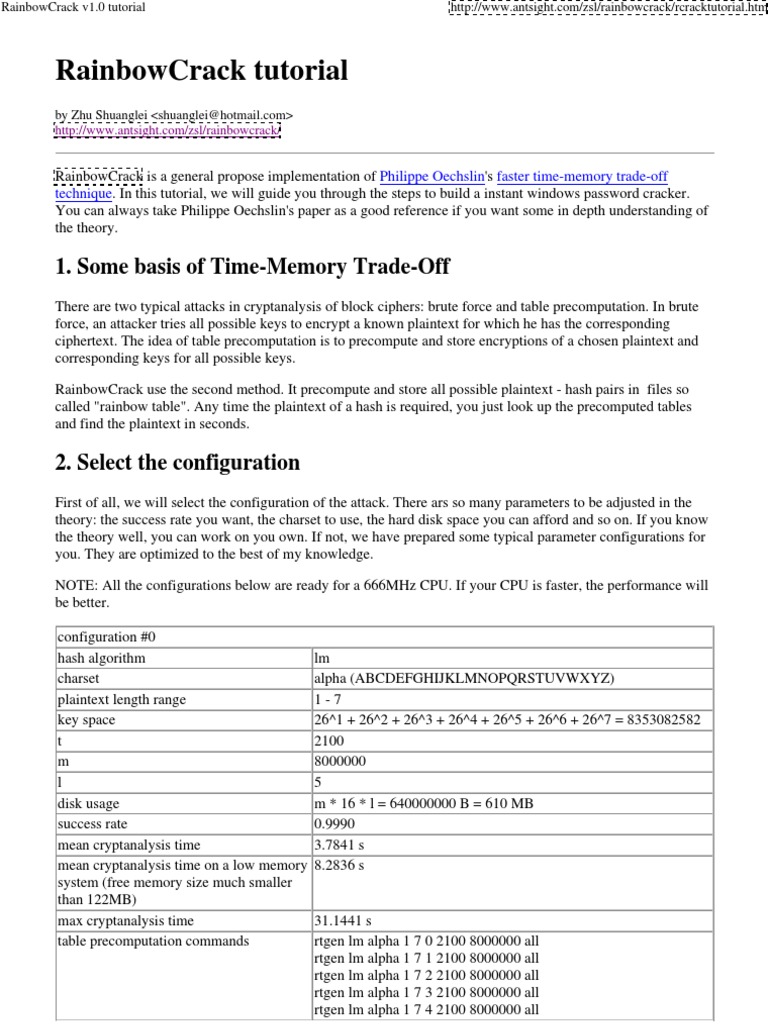 Rainbow Crack v1.0 Tutorial | PDF | Obfuscation | Cyberwarfare