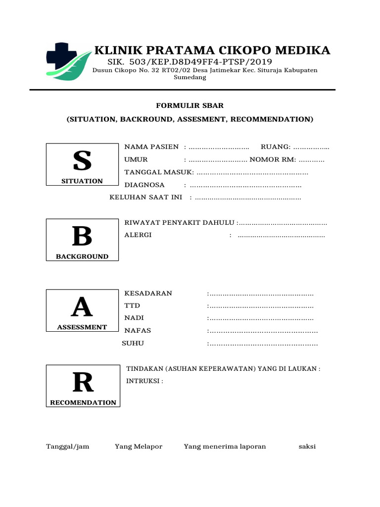 Formulir Sbar | PDF