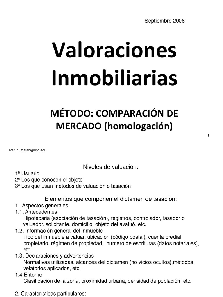 Método de Comparación en Valoraciones Inmobiliarias | PDF | Oferta ...