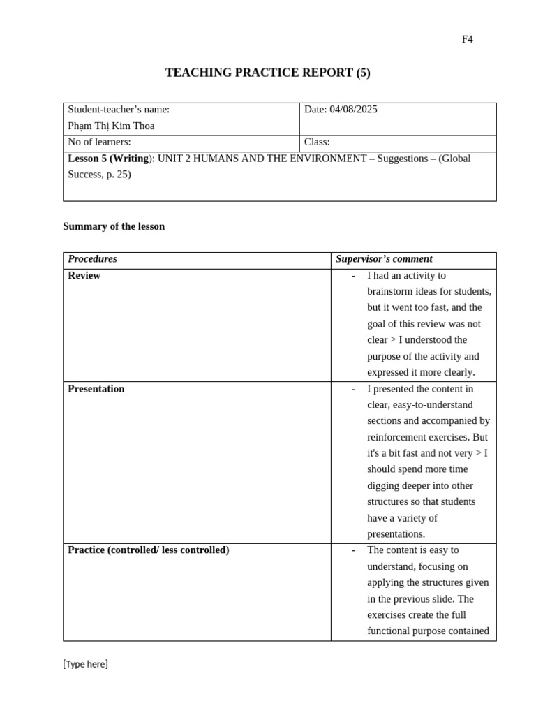 Teaching Practice Report: Lesson 5 Review | PDF | Learning | Communication
