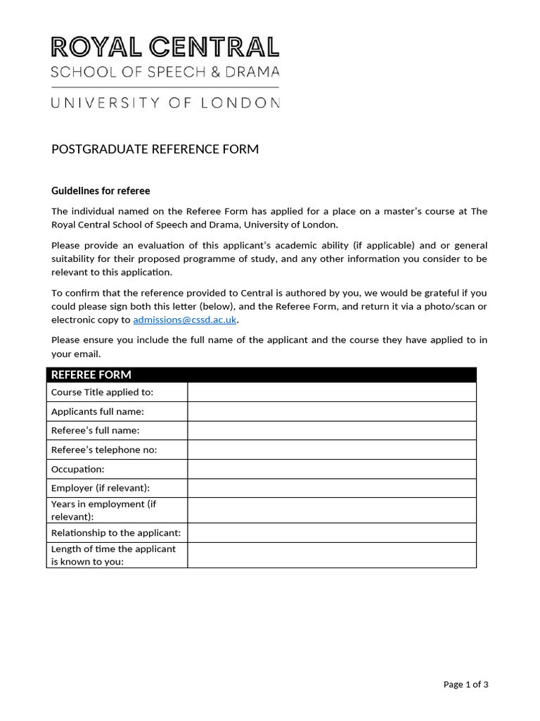 Postgraduate Reference Form Guidelines | PDF