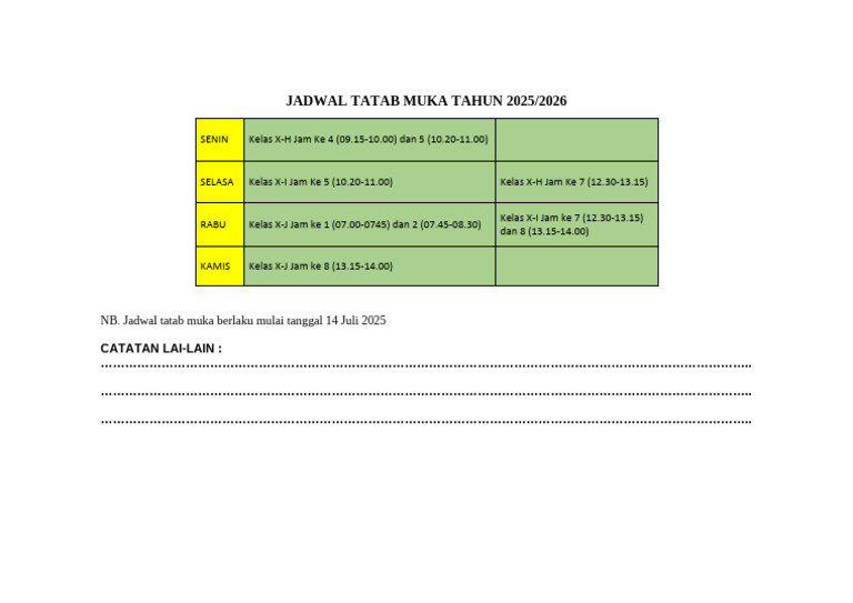 Jadwal Tatab Muka | PDF