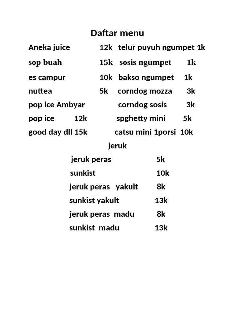 Menu Variasi Minuman dan Camilan | PDF
