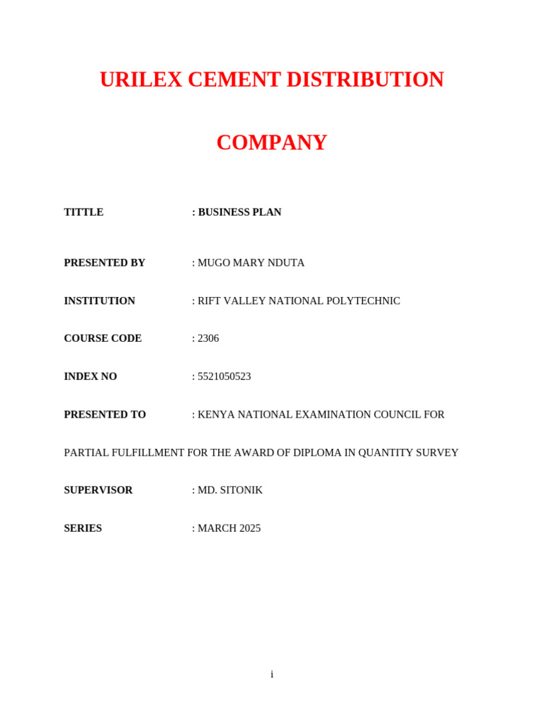 Urilex Cement Distribution Business Plan | PDF | Working Capital ...