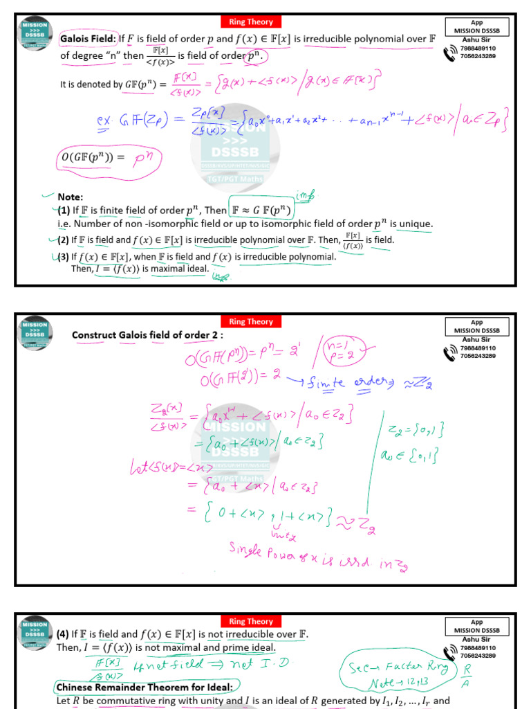Lec 11 Galois Fields, CRT For Ideal, PI, IE, PE, PID, ED Q 231 To 247 ...