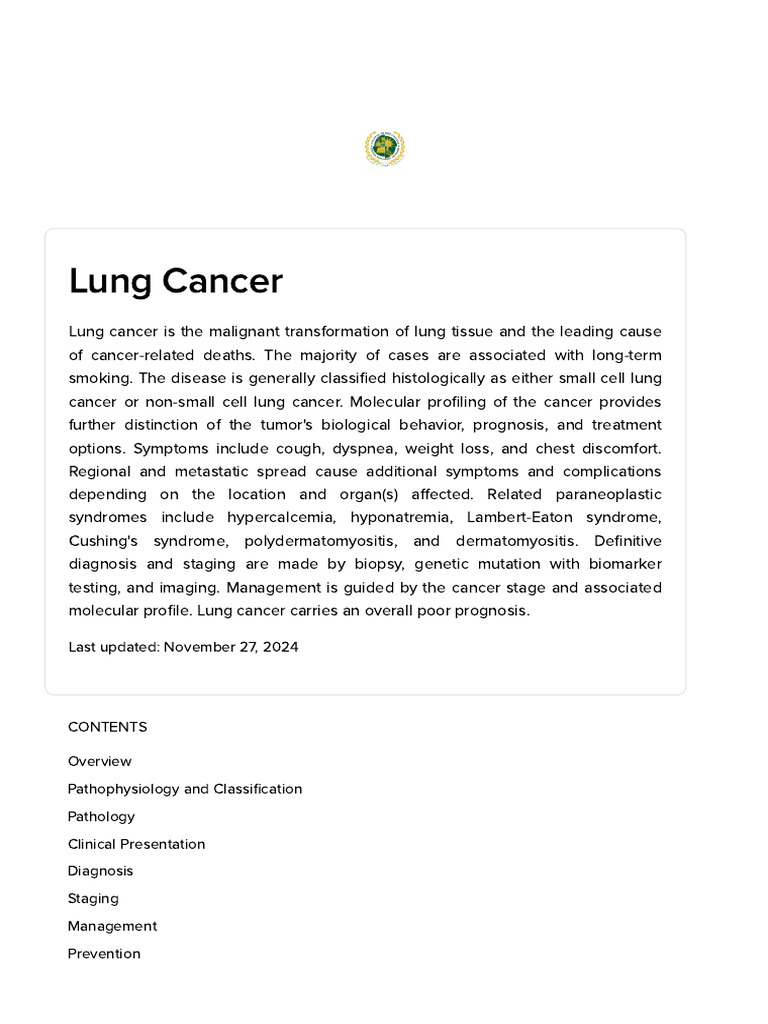 Lung Cancer - Cagayan de Oro College Lecturio | PDF | Lung Cancer | Cancer