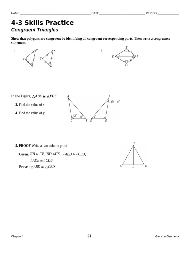 Skills Practice Congruent Triangles | PDF