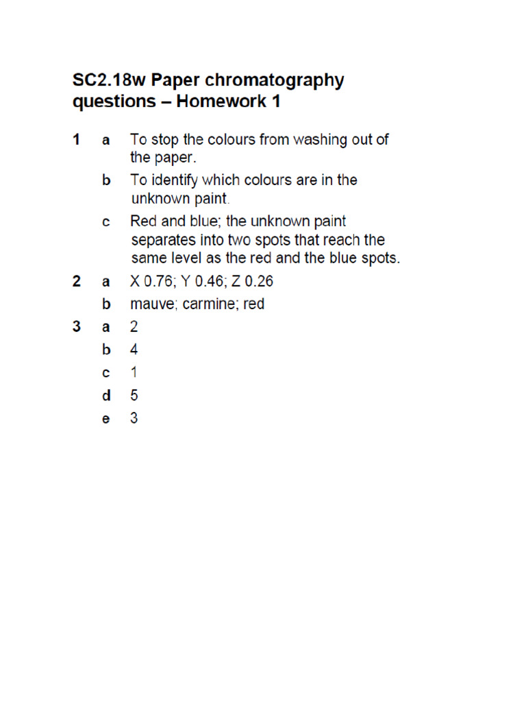 WS 3 ANSWERS - Paper Chromatography Questions (Modified) | PDF